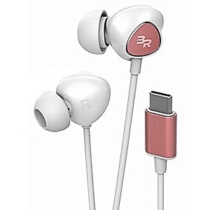 Bolle & Raven USB-C Headphones with Mic, in-Ear Wired Earphones with Inline Remote + Microphone for Type-C Phones Including Pixel 5/6/7 Pro, Galaxy S20/S21/Plus/S22/S23 Ultra (V100 Rose Gold)