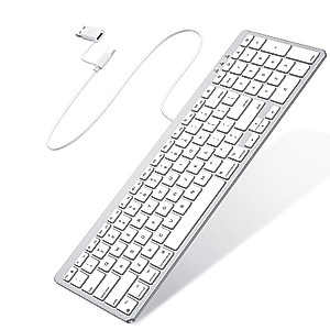 OMOTON Wired Keyboard Compatible with Mac, with Dual Interface (USB and Type-C), Numeric Keypad Compatible with MacBook Pro/Air, iMac, Mac Mini/Pro Laptop, Silver