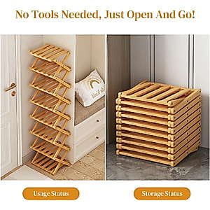 YYW Bamboo Shoe Rack for Entryway,Installation-Free and Foldable Vertical Shoe Storage Organizer,Free Standing Shoe Racks Shelf Closet Shoe Organizer for Living Room (Nature-4 Layers)