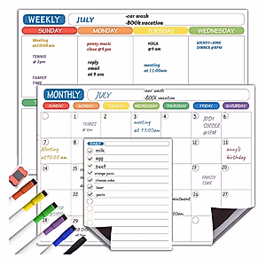 Magnetic Dry Erase Calendar Bundle for Fridge: 3 Boards Included - Monthly, Weekly, Daily Calendar Whiteboard 17x12" - 6 Fine Tip Markers and Large Eraser with Magnets, Refrigerator White Board Wall