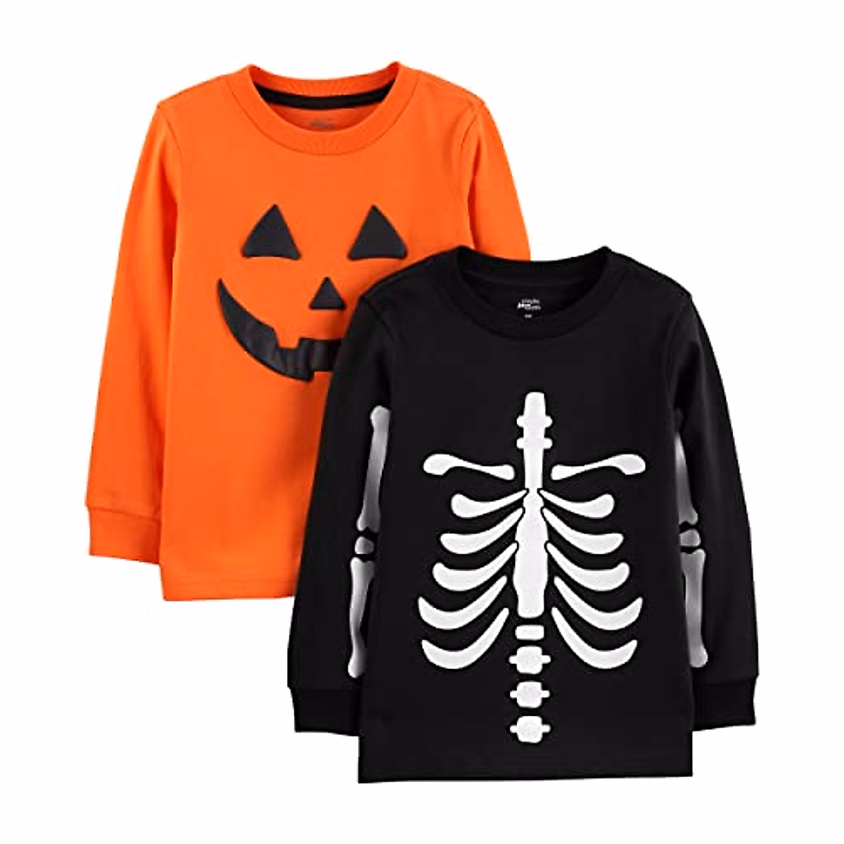 Simple Joys by Carter's Baby Boys' Halloween Long-Sleeve Tees, Pack of 2, Halloween Pumpkin Print/Skeleton, 18 Months