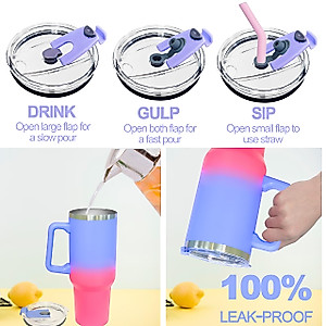 40 oz Tumbler with Handle and Straw-Stainless Steel Insulated Tumbler with Straw, Water Bottle with Straw and Handle, Insulated Cup with Straw and Lid in Car Cup Holder（Pinkpurple)