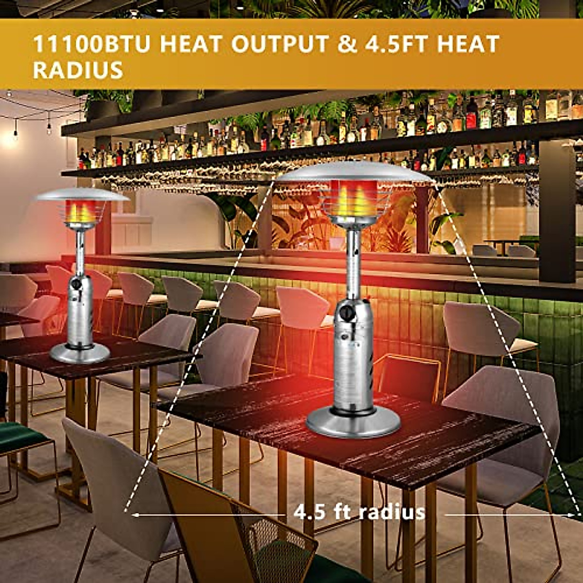 Tangkula Tabletop Propane Patio Heater, 11,000 BTU Portable Outdoor Heater W/Adjustable Flame, Simple Ignition System, Tipping-Over Protection, Ideal for Courtyard, Garden, Patio Restaurant (Silver)