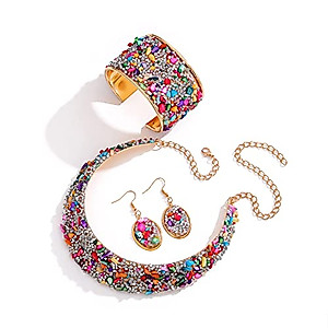 K-toobeely 3pcs Colorful Stone Rhinestone Collar Gold Metal Necklace Sets For Women Bib Choker Collars Necklaces Jewelry Accessories