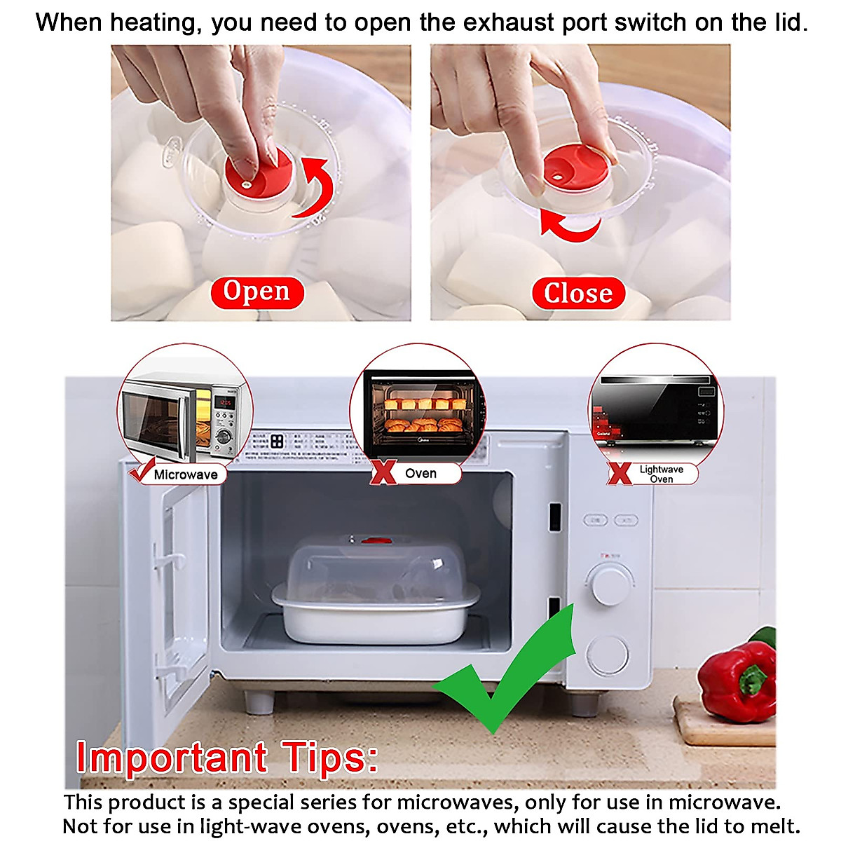 𝗠𝗶𝗰𝗿𝗼𝘄𝗮𝘃𝗲 𝗦𝘁𝗲𝗮𝗺𝗲𝗿 𝘄𝗶𝘁𝗵 𝗟𝗶𝗱 𝗮𝗻𝗱 𝗧𝗿𝗮𝘆, Microwave Bowl, Large Square Drain Basket, Vegetable Storage Plate, Kitchen Microwave Cookware Supplies, Food Container