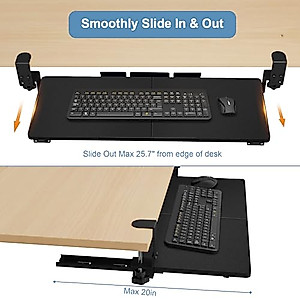 EQEY Keyboard Tray Under Desk, Height Adjustable Keyboard Tray Ergonomic Pull Out Under Desk Drawer Keyboard Platforms with Wrist Support Pad Keyboard Drawer for Desk (26 x 10 inch, Black new version)
