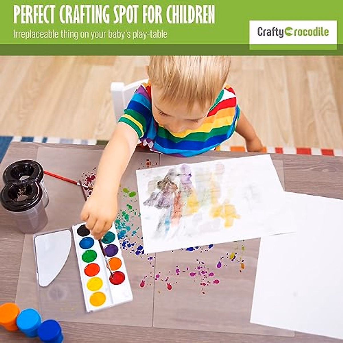 CraftyCrocodile Clear Plastic Placemats Set of 6 - Table Protector for Dining Room, Kitchen Counter, Office Desk, Painting Table, Shelves - Multi-Use, Flexible, Durable, Wipeable Plastic Sheets 18x12