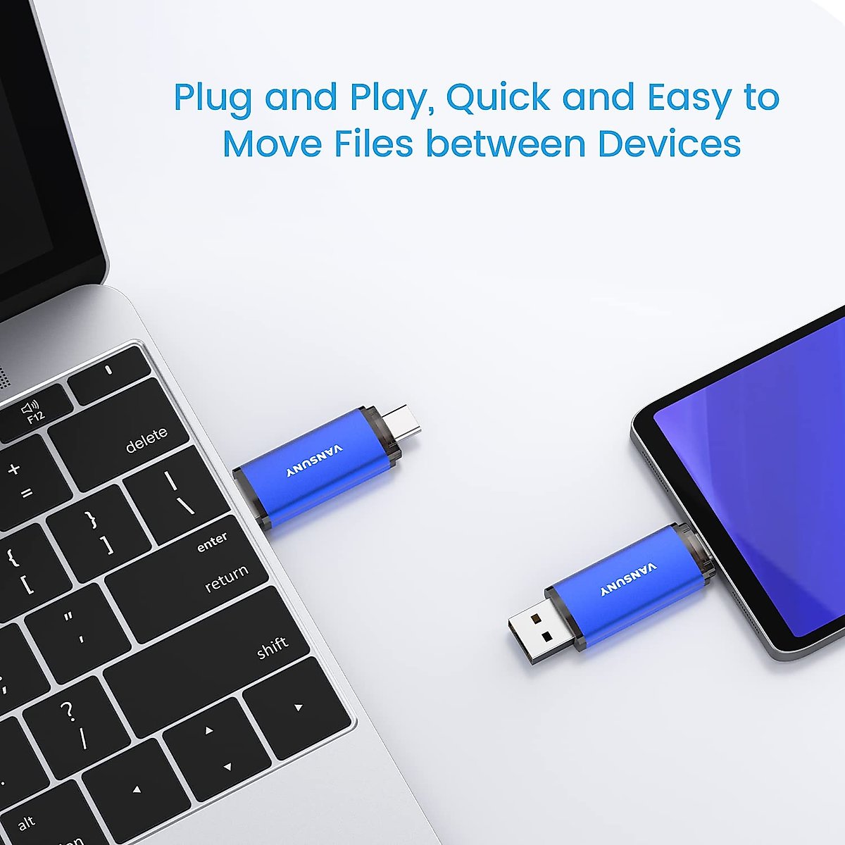 Vansuny 64GB USB Type-C Flash Drive 2-in-1 Dual Flash Drive USB A + USB C OTG Flash Drive for Android Smartphone Tablet Computer Laptop (Blue)