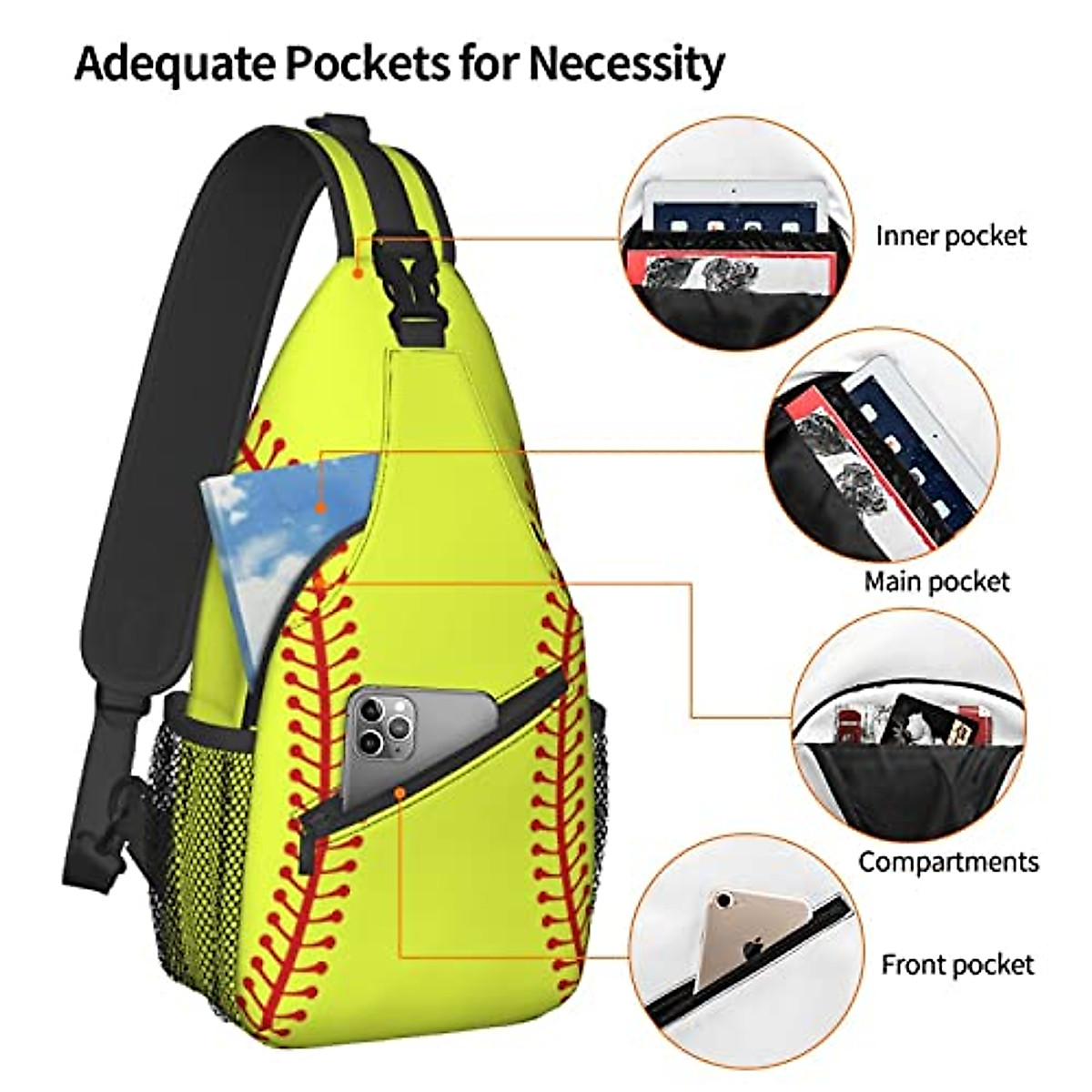 JDEIFKF Softball Sling Bag Chest Bag Sport Softball Crossbody Bags For Mens Womens