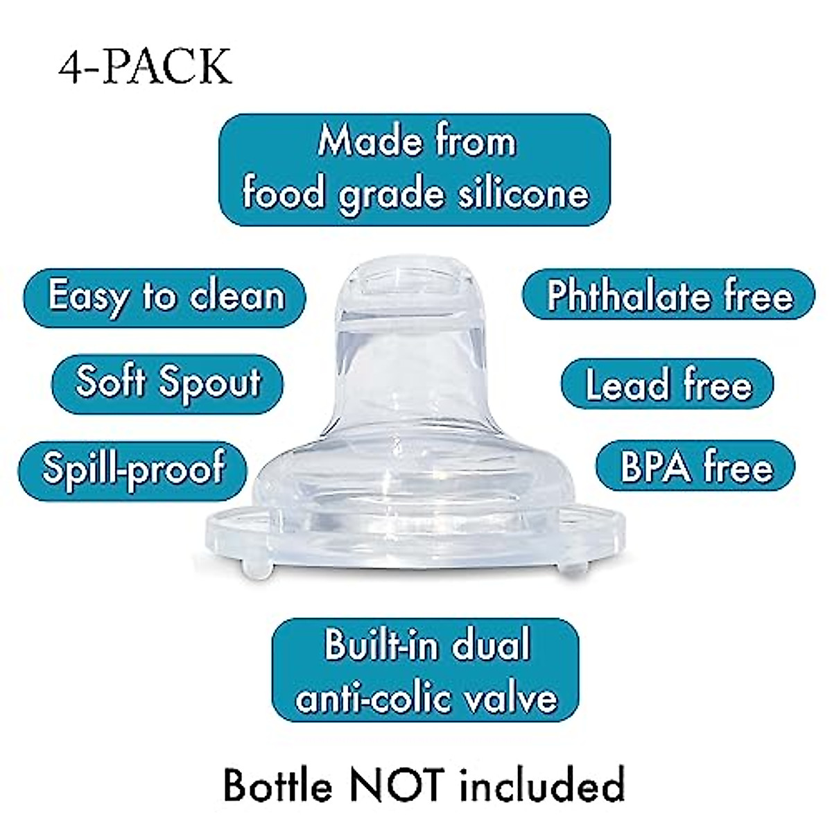 Sippy Spout Nipples for Philips Avent Anti-Colic Baby Bottles | 4-Count | Soft Spout | Food Grade Silicone | Variable Flow | Spill-Proof