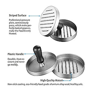 Yierouzi Non-Stick Burger Press with 100Pcs Patty Papers, Hamburger Patty Maker Mold, Hamburger Press Patty, Burger Mold Rings Easy Release Round for Meat, Beef, Veggie Burger, BBQ (Aluminum)