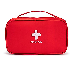 Jipemtra First Aid Bag Tote Empty Small First Aid Kit Bag Outdoor Travel Rescue Pouch First Responder Medicine Bag Pocket Container for Car Home Office Sport Outdoors (Red Handle)