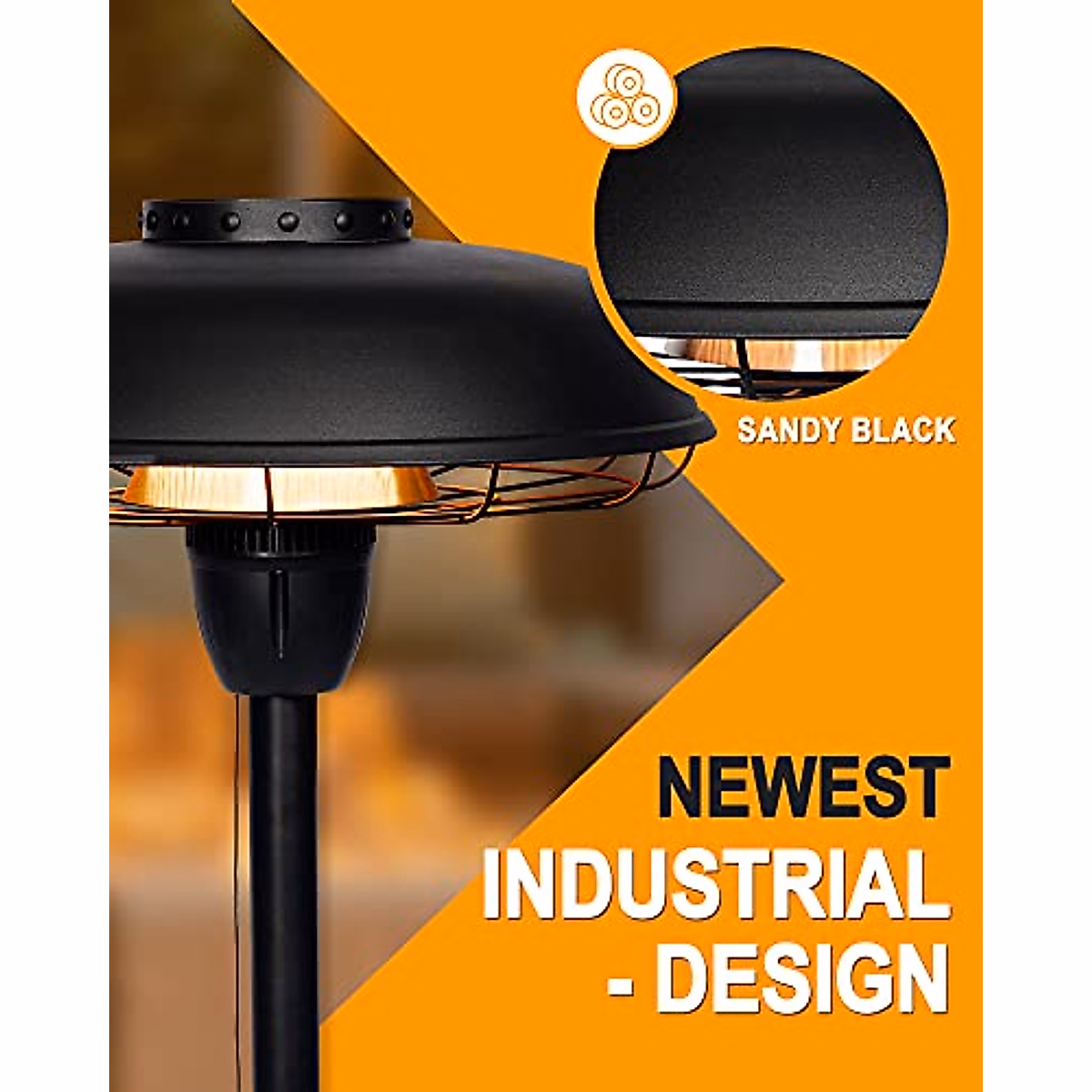 Star Patio Electric Patio Heater, Tabletop Heater, 1500W Infrared Outdoor Heater With UFO Shape Sandy Black Finish, Industrial Style Series, IP44 Waterproof, STP2036-BT