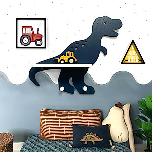 Dinosaur Wooden Wall Shelf Parlor Boudior Children's Decorative Dinosaur Wall Shelf with Hanging Pegs