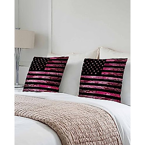 Set of 2 Throw Pillow Covers Square for Home Decor, Camo Independence Day American Flag Patriotic 18x18 Inch Cotton Reversible Pillow Case Sofa Soft Cushion Cases for Bedroom Couch Bed Car Chair