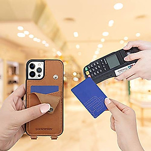 LUCKYCOIN Compatible with iPhone 12/12 Pro Case Leather Crossbody Adjustable & Detachable Strap Phone Cover with Card Holders Portable Protective Case for iPhone 12/12 Pro 6.1 inch Brown