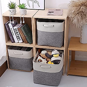 Huiru Extra Large Storage Baskets 3 Pack (13 × 13 × 13 inches) Foldable Cube Storage Bins Large Collapsible Organizer Baskets with Handles for Home Nursery Organization (Grey/White)