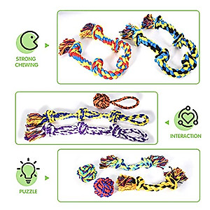 Large Dog Chew Toys, Tough Dog Toys for Aggressive Chewers Large Breed,Heavy Duty Dental Dog Rope Toys Kit for Medium Dogs,5 Knots Indestructible Dog Toys, Cotton Puppy Teething Chew Tug Toy Set of 9