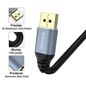 Adoreen 4K DisplayPort Cable 50 feet, DP to DP 1.2 Cord(from 1.5 to 50ft) 4K@60Hz 2K 1440p,1080p Full HD Display Port for 3D PC TV Gaming Monitor with 5 Ties(15.2m)-NOT HDMI