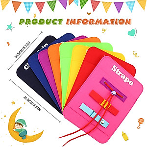 8 Pieces Early Learning Toys Toddlers Learn to Dress Practice Boards Basic Life Skills Busy Board Includes Zip, Snap, Button, Buckle, Lace and Tie for Preschool Education Classroom Supplies Activity