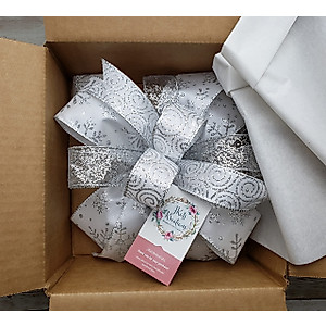 Christmas Winter Silver White Snowflake Bow for Wreath 10 inches