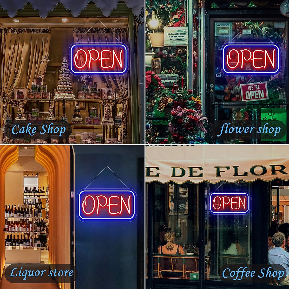 Neon Open Sign, Open Signs for Business, 16.5"x 8.4" Open Sign Led, Open Signs for Business Window With Adjustable Brightness, Open Neon Sign, Powered by USB with ON/OFF Switch
