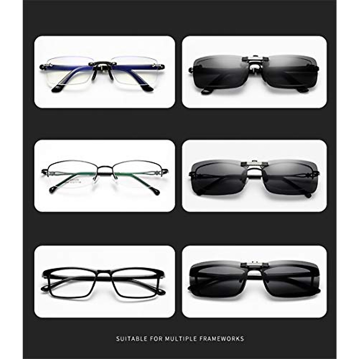 Polarized Clip On Sunglasses for Men Women Clips for Glasses Non-Flip Up for Outdoor/Driving