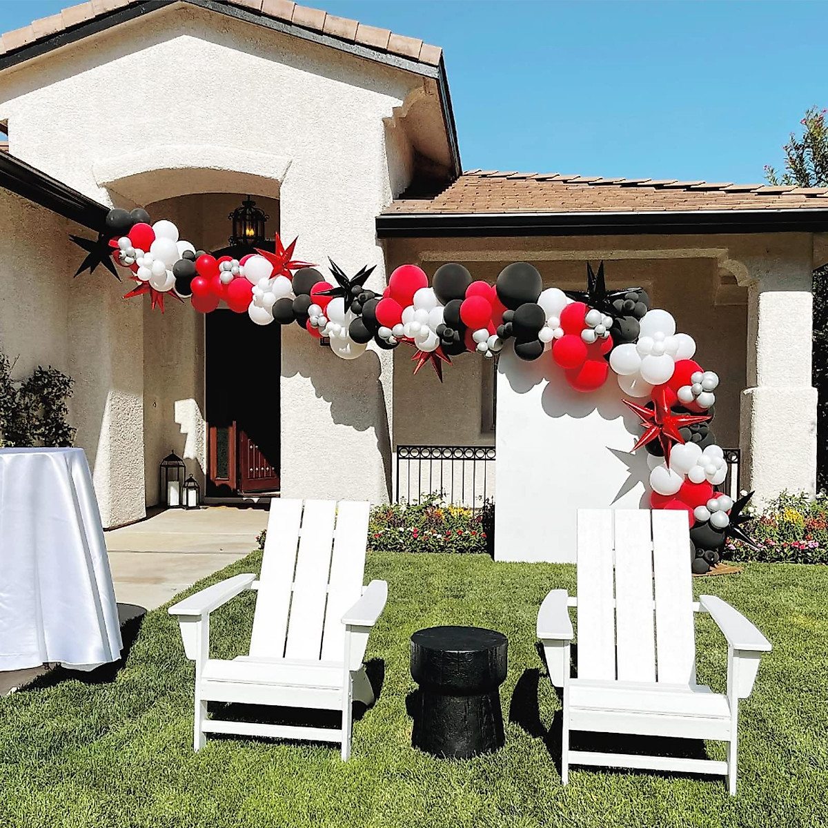 Red and Black Latex Balloons, 50 Pack 12 inch Black White Red Confetti Party Balloons with Ribbons for Birthday Graduation Wedding Bridal Shower Party Decoration