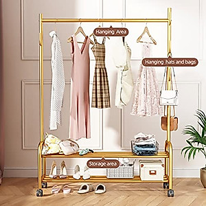 Thick forest Gold Clothing Rack Gold Clothes Rack Gold Garment Rack Heavy Duty Shoes Bags Gold Clothes Organizer Storage Shelves