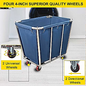 Commercial Laundry Cart,10 Bushel (350L) Large Industrial Rolling Laundry Cart Hamper with 4 Inch Wheels,Heavy Duty Laundry Baskets with Stainless Steel Frame, 260 LBS Weight Capacity