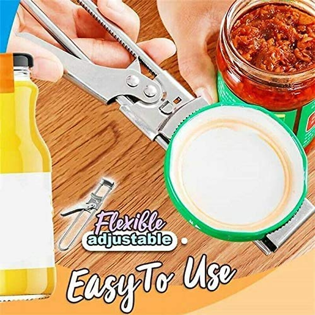 Master Opener Adjustable Jar & Bottle Opener, Adjustable Multifunctional Stainless Steel Can Opener Jar Lid Gripper, Manual Jar Bottle Opener Kitchen Accessories (1PCS)