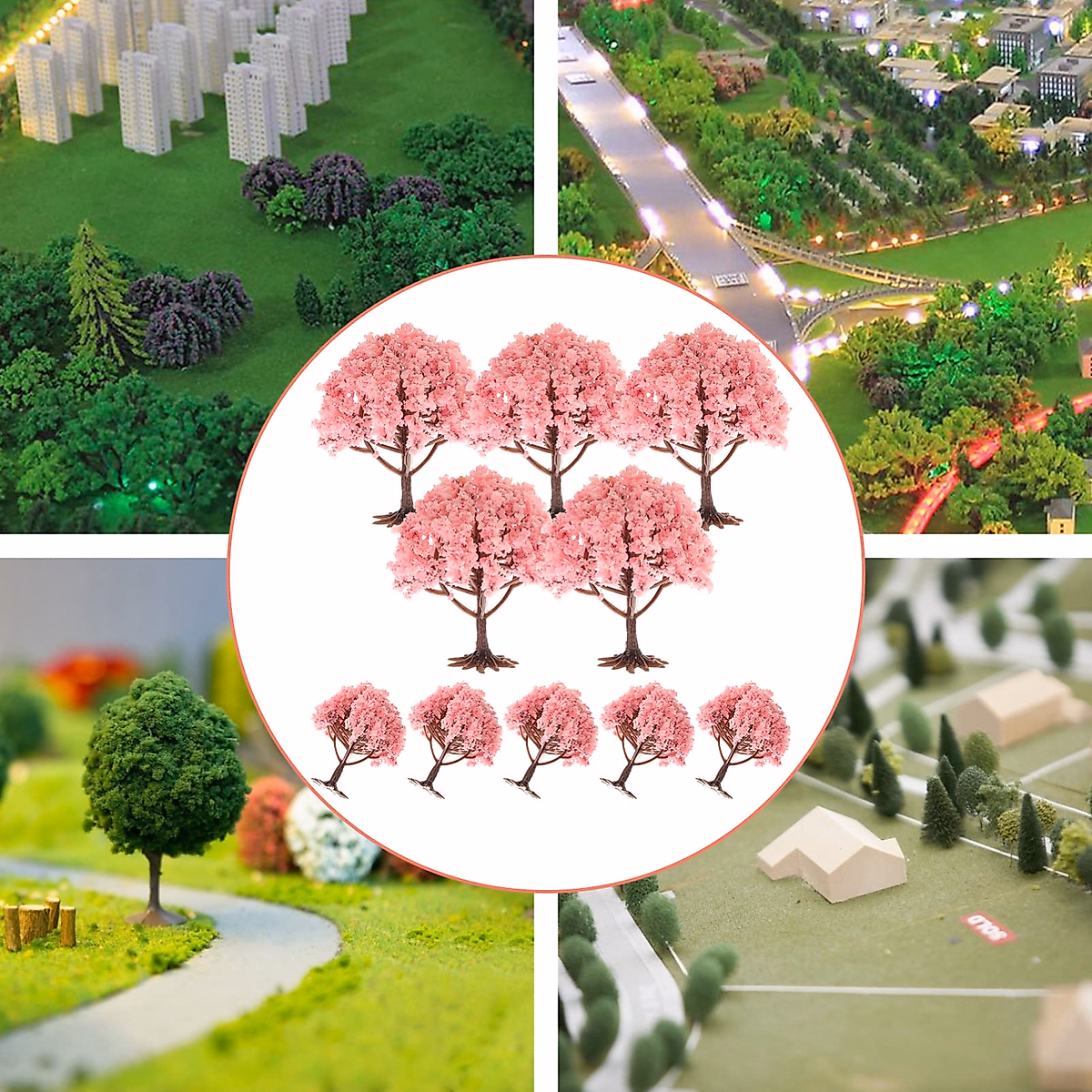 Angoily 10pcs Miniature Flower Tree Model Train Scenery Architecture Cherry Blossom Trees Mini Fake Trees for DIY Sand Table Crafts Building Model Scenery Landscape Ornaments