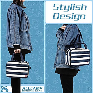 ALLCAMP Breast Milk Cooler Bag/Baby Bottles Bag with Contoured Ice Pack Fits 6 Bottle,Baby Bottles Tote Bag of Daycare,Breastmilk Baby Bottle Cooler & Travel Bag (Blue White)