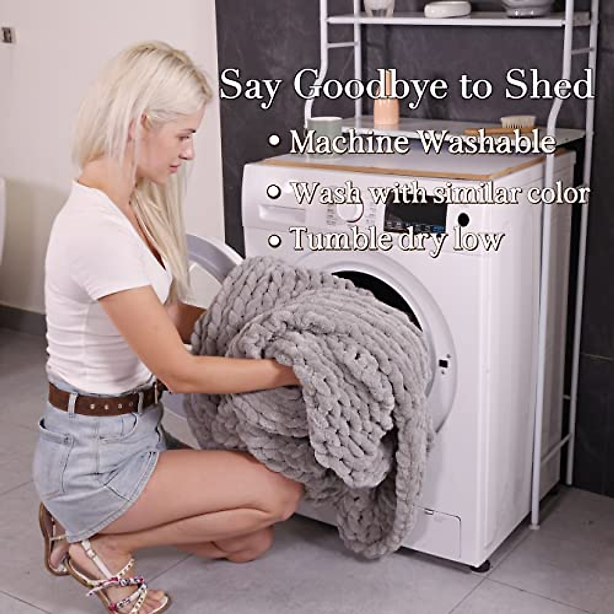 Maetoow Chenille Chunky Knit Blanket Throw （50×60 Inch）, Handmade Warm & Cozy Blanket Couch, Bed, Home Decor, Soft Breathable Fleece Banket, Christmas Thick and Giant Yarn Throws，Cream