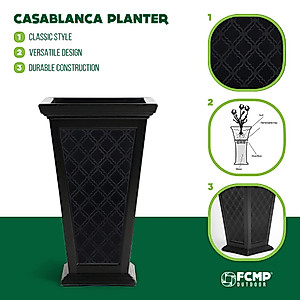 FCMP Outdoor Casablanca Self-Watering Planter (2-Pack) – Set of 2 Large Planters for Porch, Patio, Outdoor/Indoor (MOD-CP3000-BLK-2) Black (24-inch Tall)