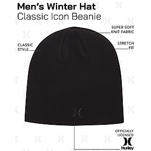 Hurley Men's Icon Staples Beanie - Lightweight Classic Loose Knitted Hat for Men, Black/Black