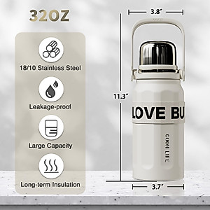 GOOM The Grip 32 oz Water Bottles for Hot and Cold Drinks,18/10 Stainless Steel Insulated Water Bottle with Lid, Carrying Strap,Strainer,7-Layer Insulation,Wide Mouth - White