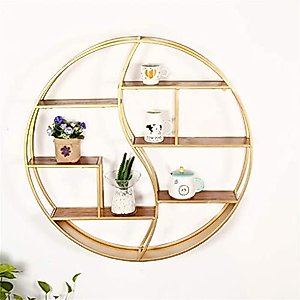 Creative Wall-Mounted Shelves, Multi-Function Indoor Circular Shelves in The Living Room, Decorative Shelves, Multi-Functional Commodity Display Shelves,,Gold,80CM