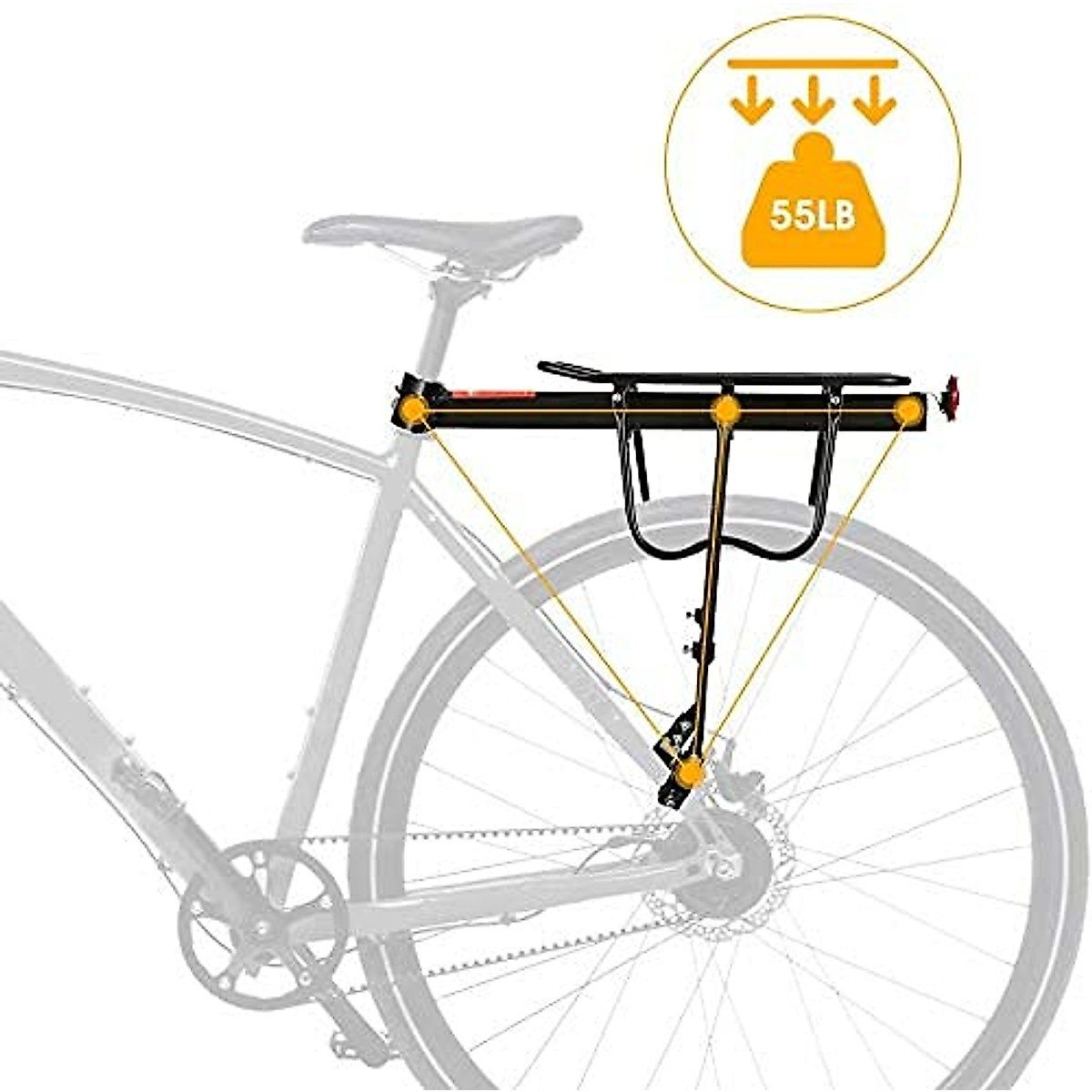 Bike Rear Rack, Aluminum Alloy Bike Rear Seat Luggage Shelf Rack Carrier Racks Quick Release Adjustable Cargo Carrier, 25kg Maximum Bearing