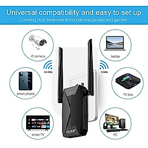 WiFi Extender 1200 Mbit/s Internet Amplifier with LAN Connection, WLAN Repeater Cover up to 6000 sq.ft & 45 Devices for Socket, 5G & 2.4G WLAN Amplifier Access Point, WPS, Compatible with All Devices