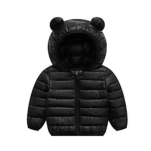 XMWEALTHY Baby Boys Girls Winter Coats Toddler Light Puffer Down Jacket Infant Kids Bear Hoods Padded Outwear Black 6-12 Months