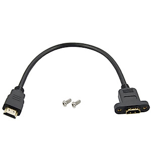 Qaoquda Panel Mount HDMI Extension Cable High Speed HDMI Male to Female Extension Cable with Screw Nut Support 4K Resolution for Blu Ray Player, 3D TV, Roku, Xbox360,Black (1 FT/30 CM)