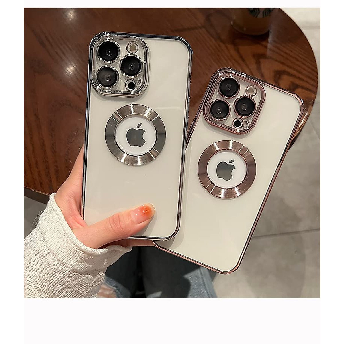 ZXDK Logo View Case for iPhone 13 Pro Max,with Camera Lens Protector, Soft Slim Ultrathin Plating Transparent for Women Men, for iPhone 13 Pro Max Phone Case Cover (Silver)