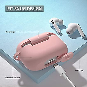 Loirtlluy Airpods Pro Silicone Case with 2 Pairs Ear Tips Covers， Soft Premium Skin Case Cover Shock-Proof Protective Case with Keychain for Airpods Pro, Front LED Visible, Pink