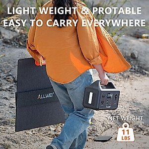 ALLWEI 500W Solar Generator(1000W Peak) with 100W Portable Solar Panel, 461Wh Portable Power Station, 3 USB-C Port PD60W, 2 AC Outlet, Solar Power Generator for Outdoor RV Camping CPAP Emergency