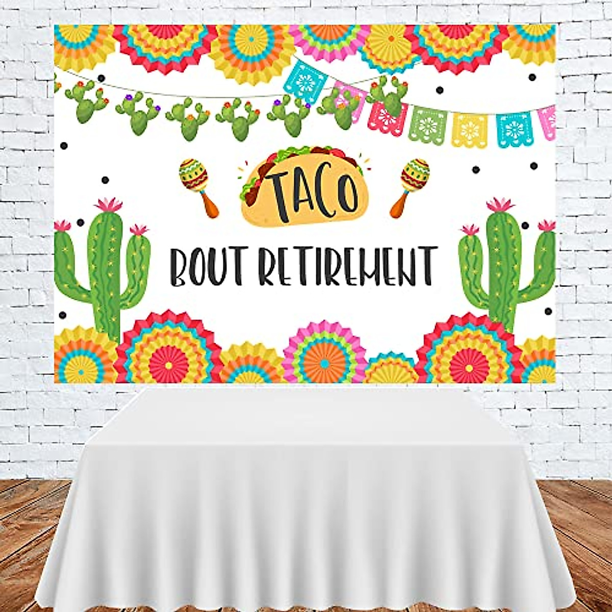 Lofaris Taco Bout Retirement Party Backdrop Mexican Fiesta Retired Background 7x5ft Colorful Paper Cactus Adults Retirement Party Supplies Cake Table Banner
