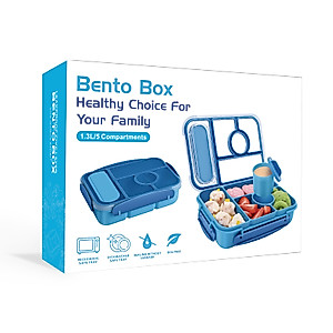 Amathley Bento box adult lunch box,lunch box kids,lunch containers for Adults/Kids/Toddler,5 Compartments bento Lunch box for kids(Blue)