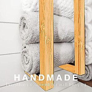 SKYFOOST 32'' Blanket Wall Rack, Made of Natural Bamboo, Handmade Blanket Holder for Room Wall Mounted, Floating Blanket Storage & Display, Wall Decor for Home and Bedroom Organizer