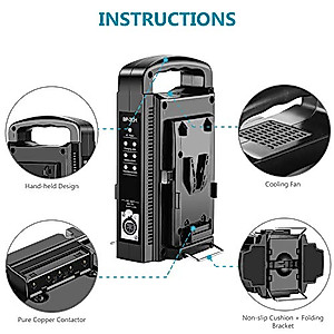 Neewer BP-2CH Dual Channel V-Mount/V Lock Battery Charger with DC 16.5V Power Supply Output Compatible with Any V-Mount Battery (XLR Cable/Battery Not Included)