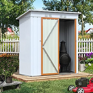 Metal Outdoor Storage Shed Galvanized Metal Garden Shed with Lockable Doors, Tool Storage Shed for Patio Lawn Backyard Trash Cans for Garden/Backyard/Home (White)